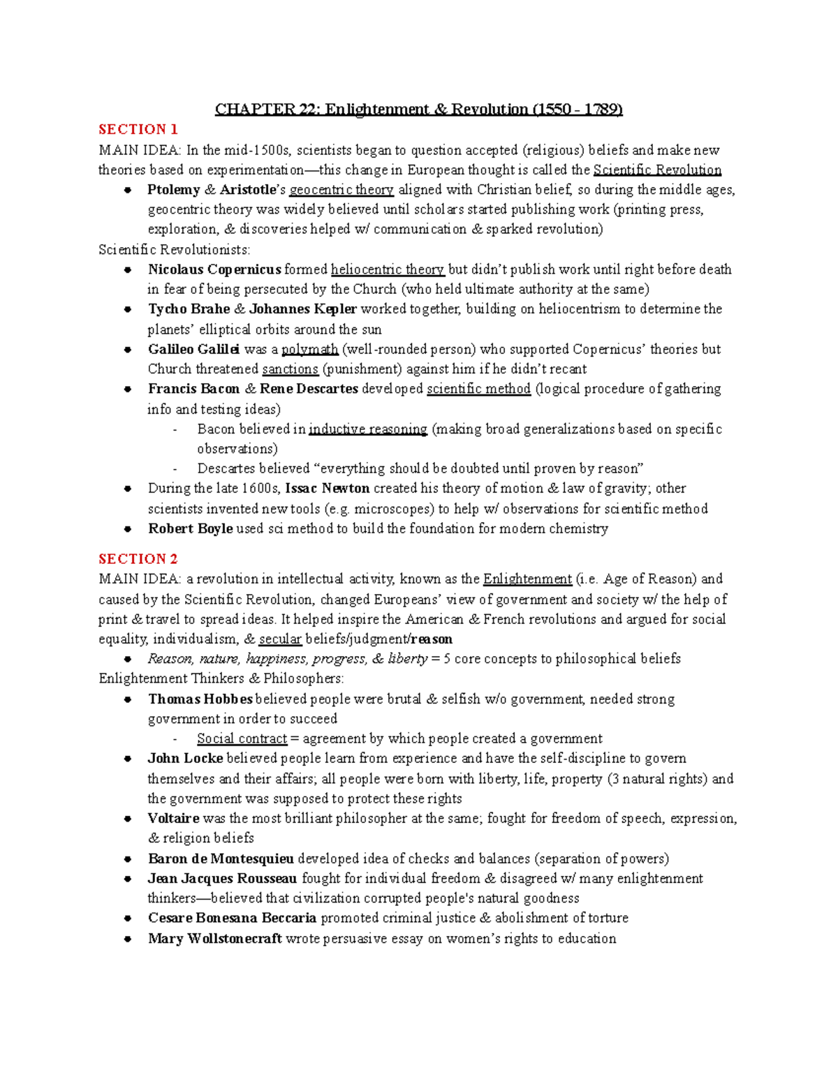 (Copy of) Global History Textbook Notes - CHAPTER 22: Enlightenment ...