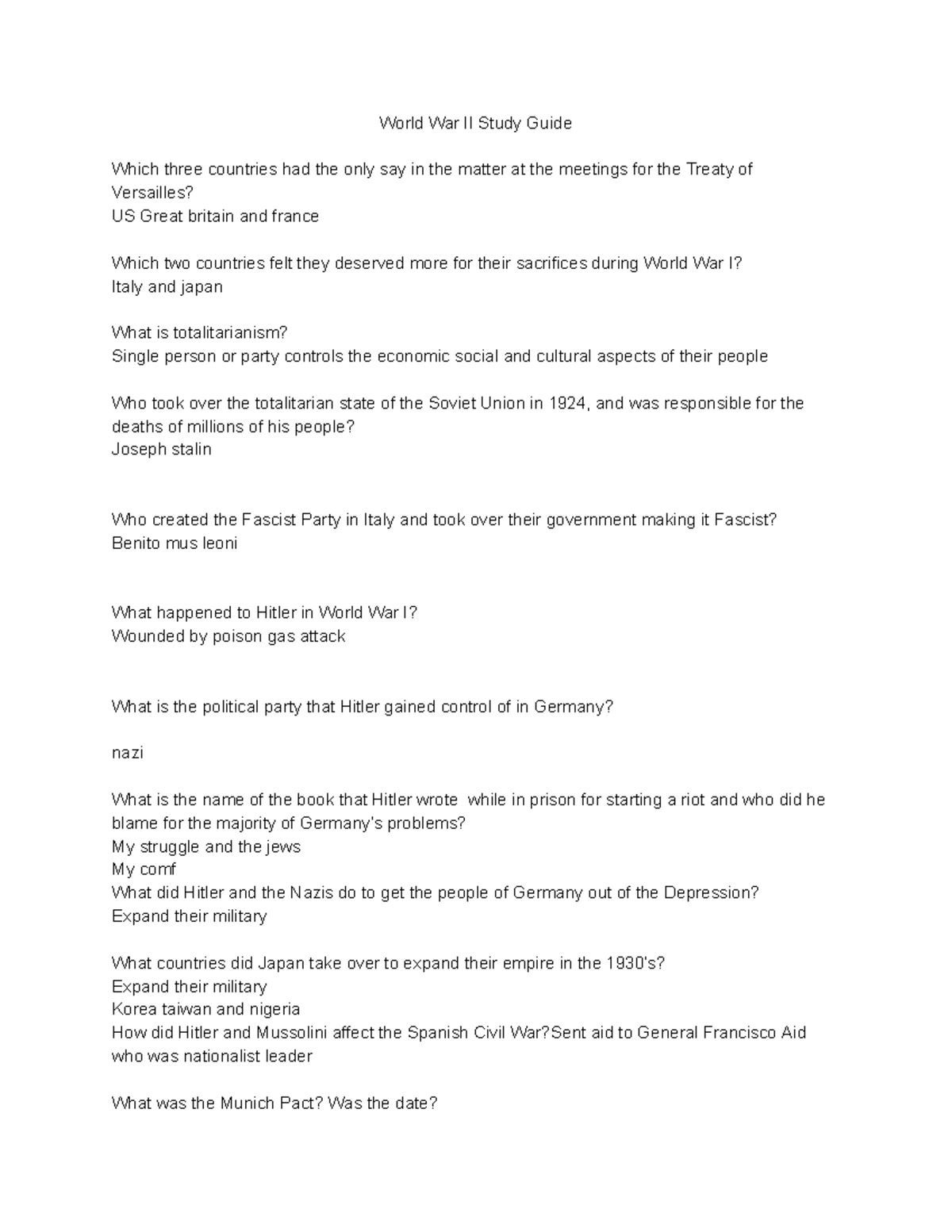 World War II Study Guide for Students (Course Code: VUSLM) - World War ...
