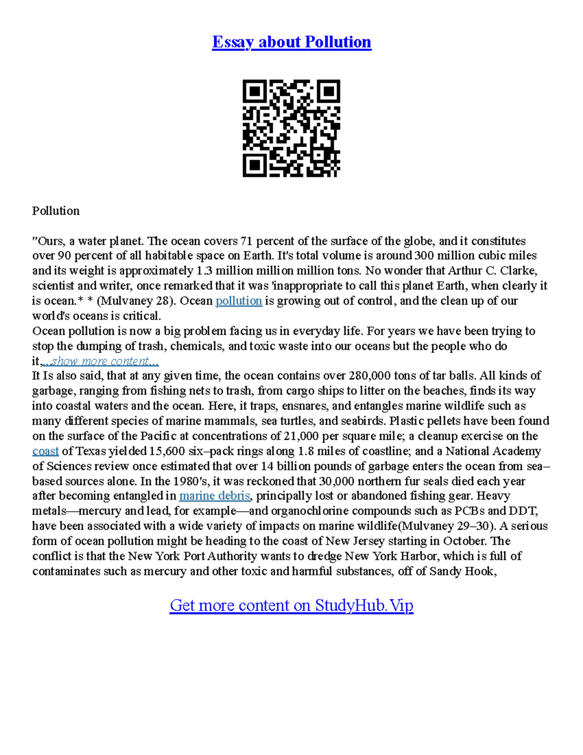 Essay on Pollution: Causes, Effects, and Solutions - Studocu