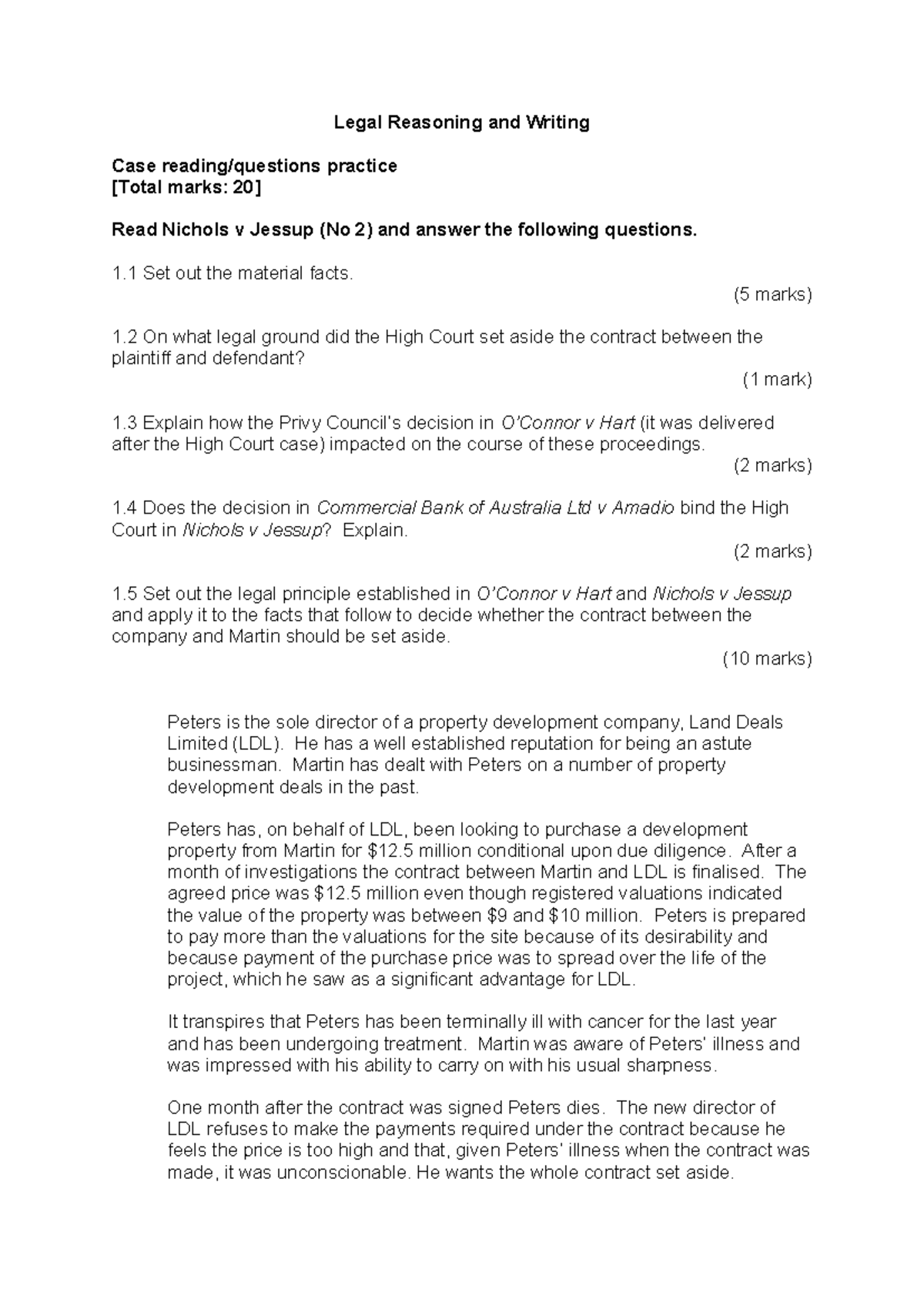 Legal Reasoning & Writing Case Study: Nichols v Jessup Analysis - Studocu