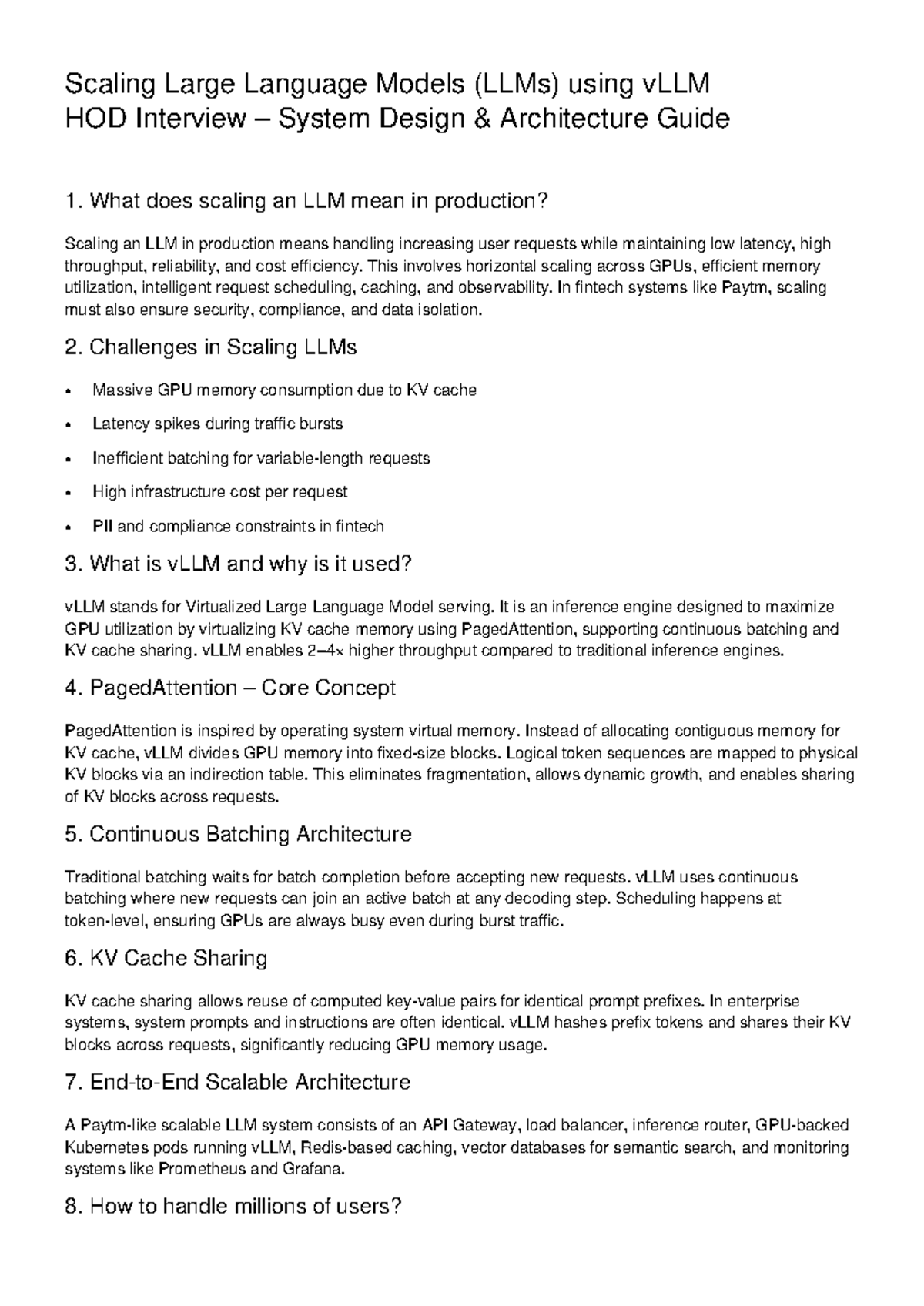 LLM Scaling: vLLM HOD Interview System Design Guide - Studocu