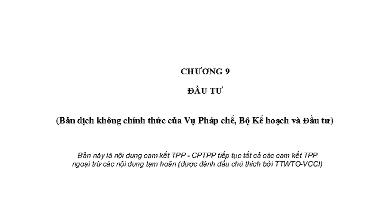 CPTPP Chương 9: Đầu Tư - Nội Dung và Cam Kết - Studocu