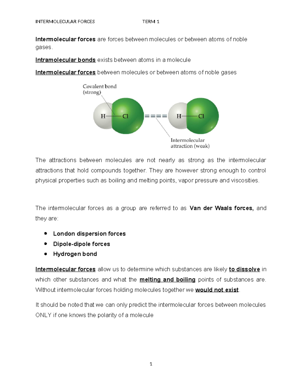 Intermolecular Forces Notes & Activities (Course Code: IMF 2021) - Studocu