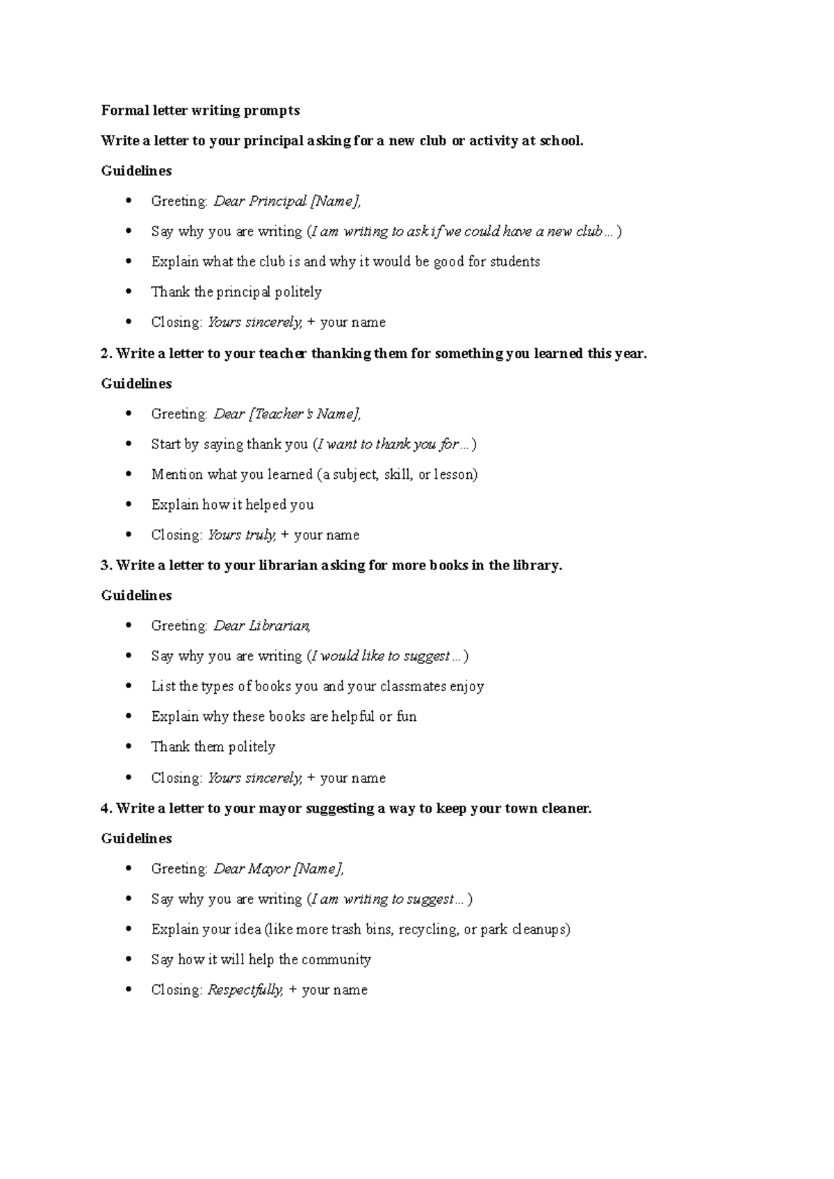 Letter Writing Prompts for Students: Formal & Informal - Studocu