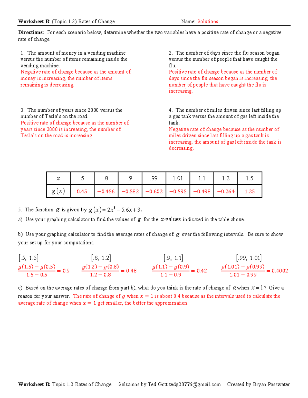 Wkst 1.2B Key: Rates of Change Solutions & Analysis - Studocu
