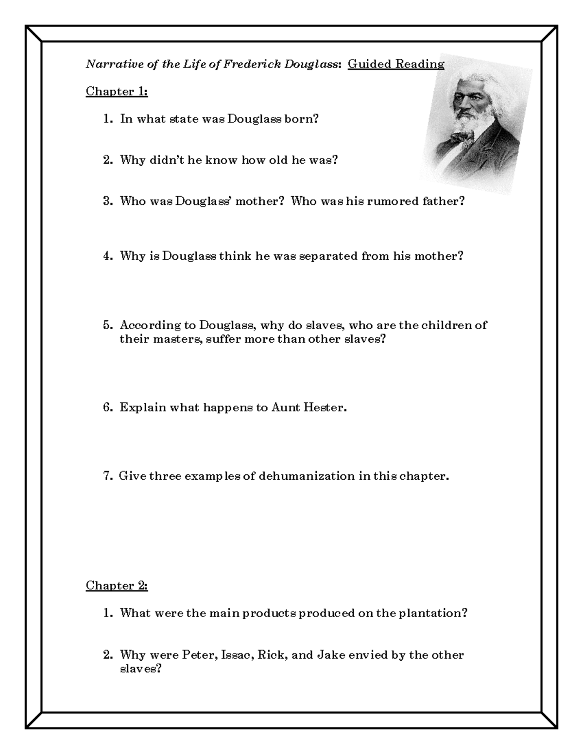Frederick douglass worksheet - Narrative of the Life of Frederick ...