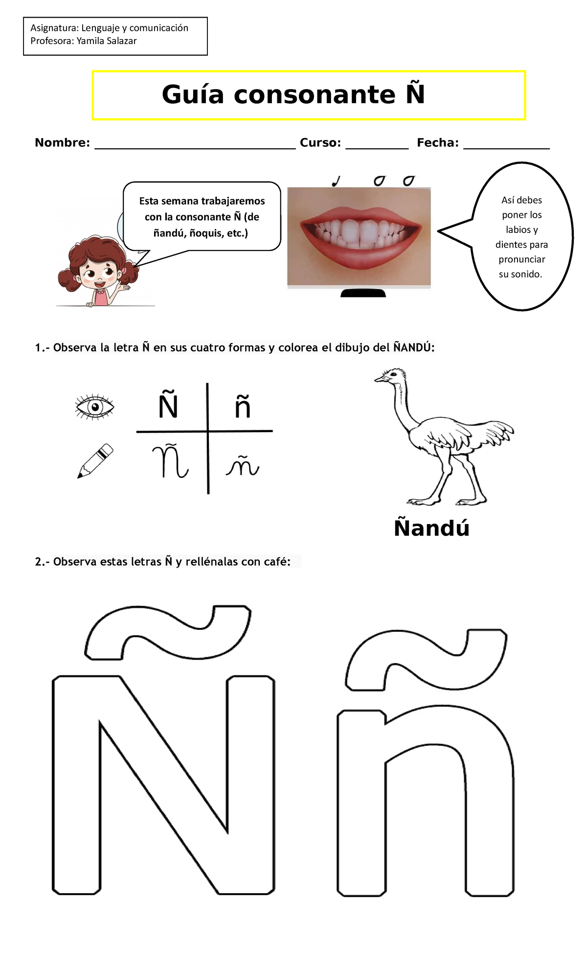 Guía de Lectura de la Consonante Ñ - Lenguaje y Comunicación - Studocu
