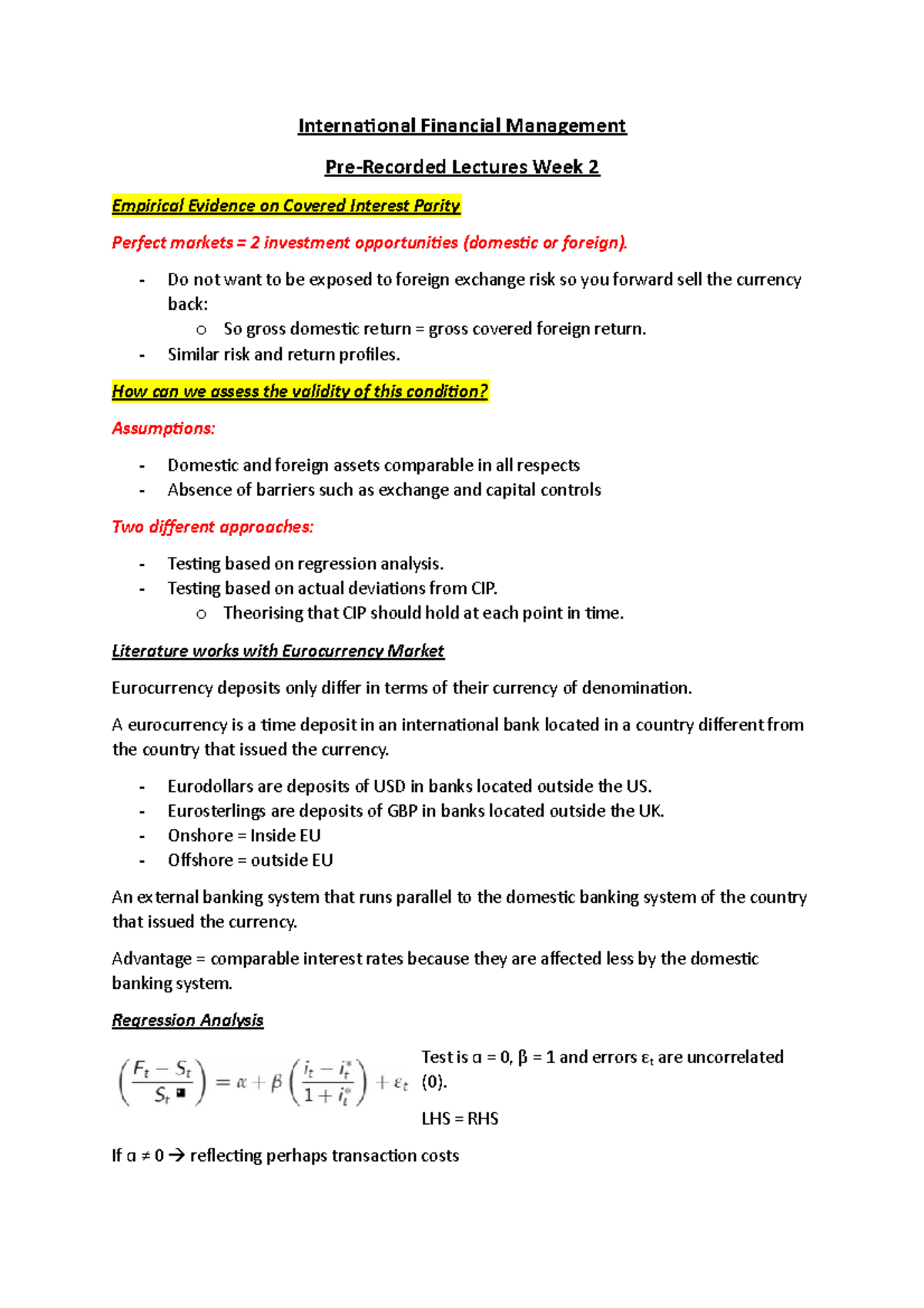 International Financial Management: Pre-recorded Lectures Week 2 - Studocu