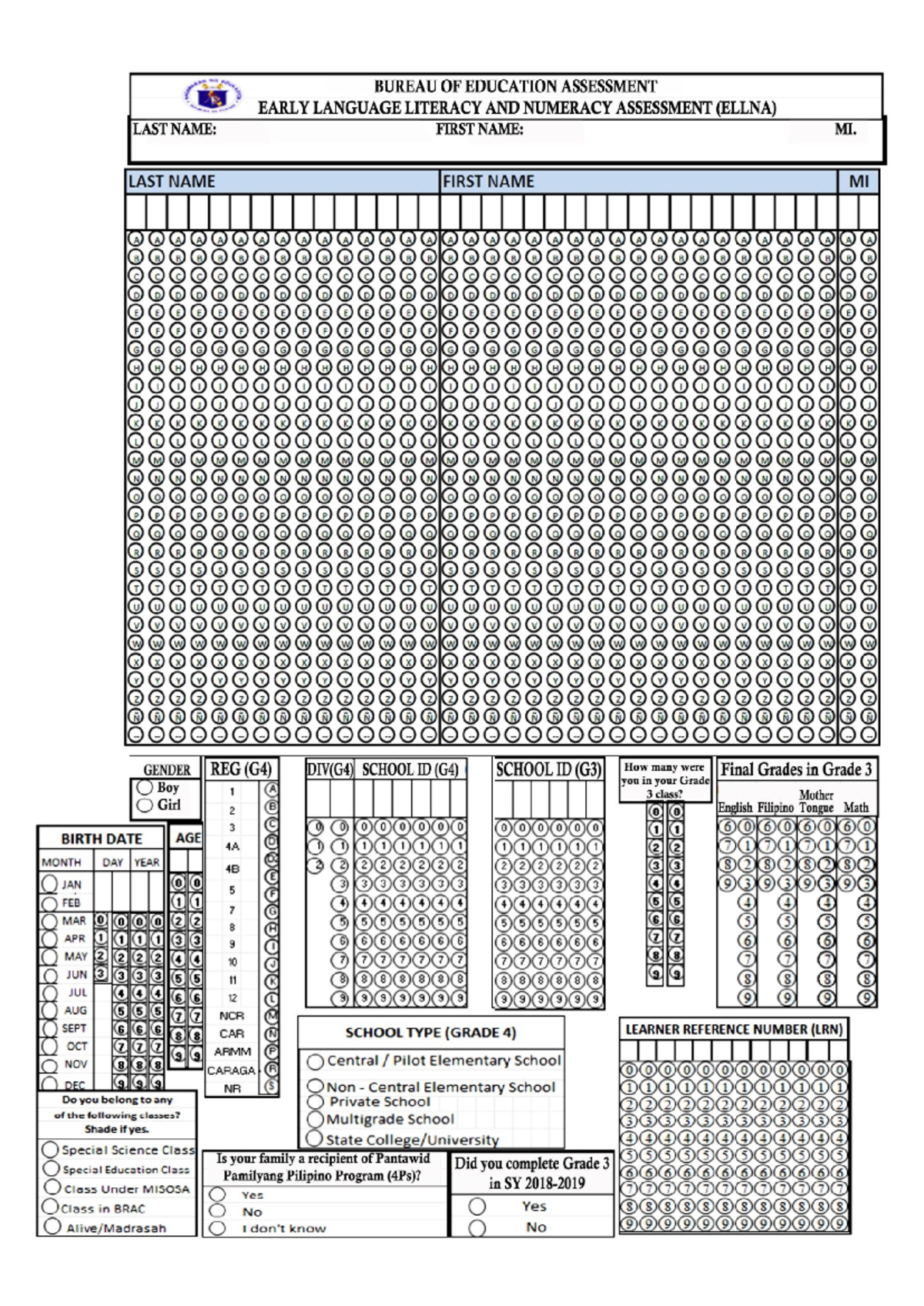 ELLNA (Early Language Literacy & Numeracy Assessment) Final Answer ...