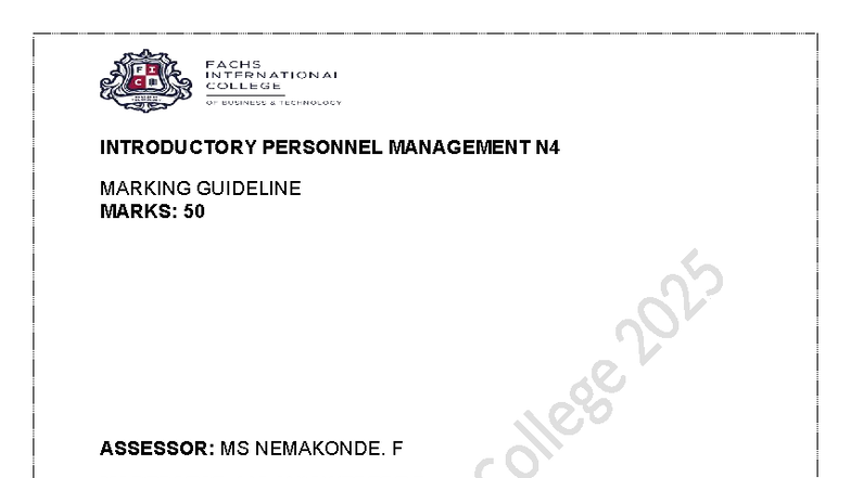 N4 Personnel Management Test 2 Marking Guideline - Studocu