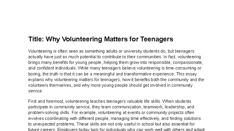 Title: The Importance of Volunteering for Teens: Benefits & Growth ...