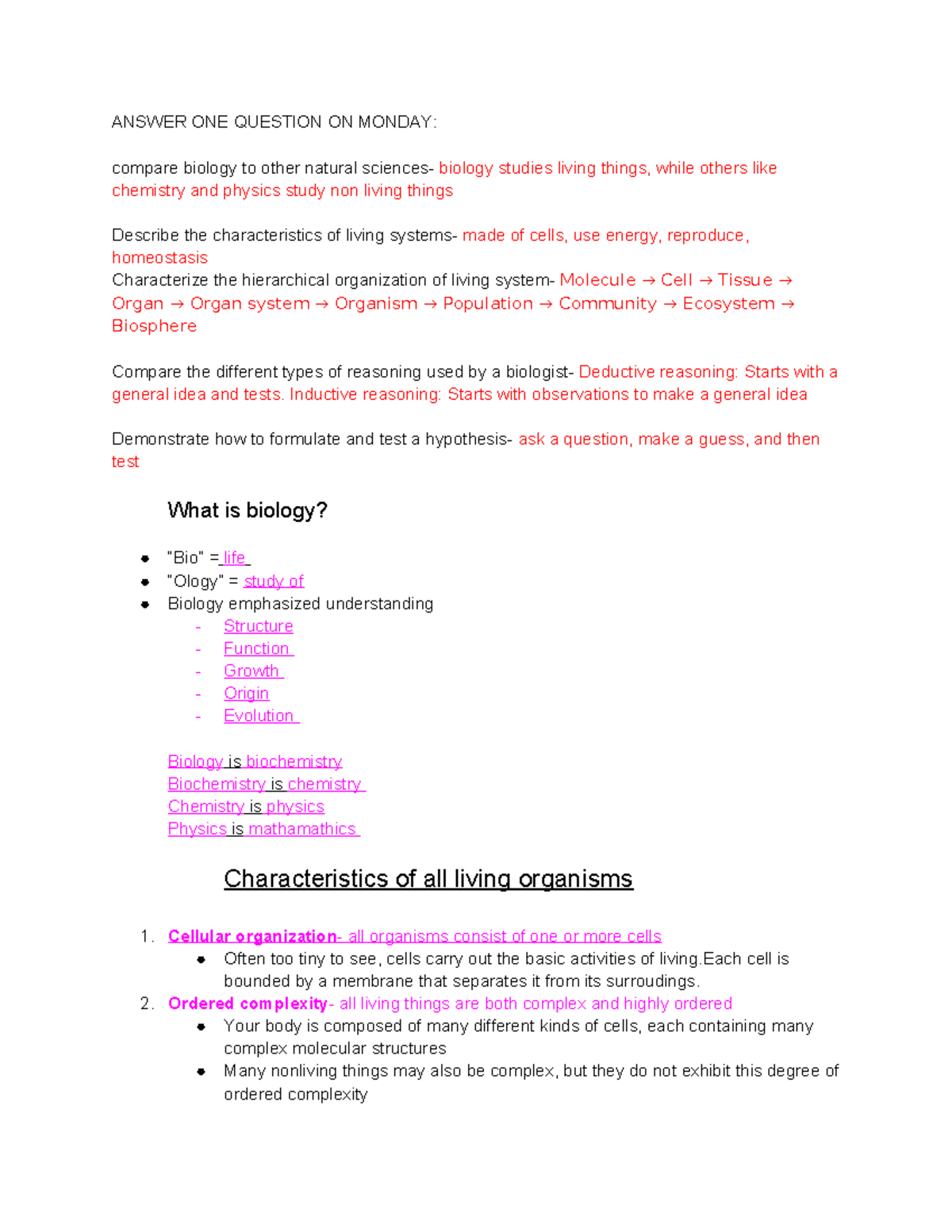 Biological Concepts and Macromolecules Study Guide (Biology 101) - Studocu