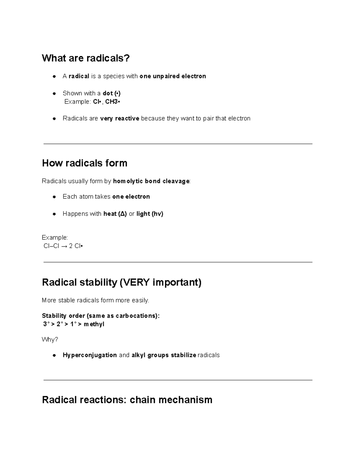 Radicals: Formation, Stability, and Reactions - Notes - Studocu