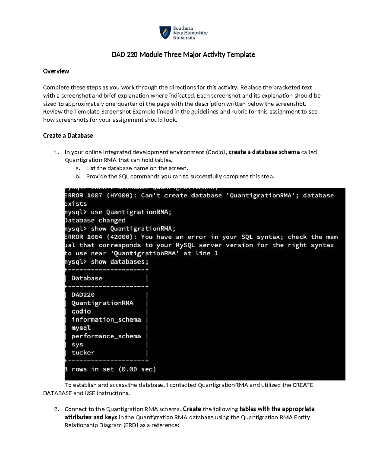 DAD 220 Module 3 Major Activity: Database Creation & Management - Studocu