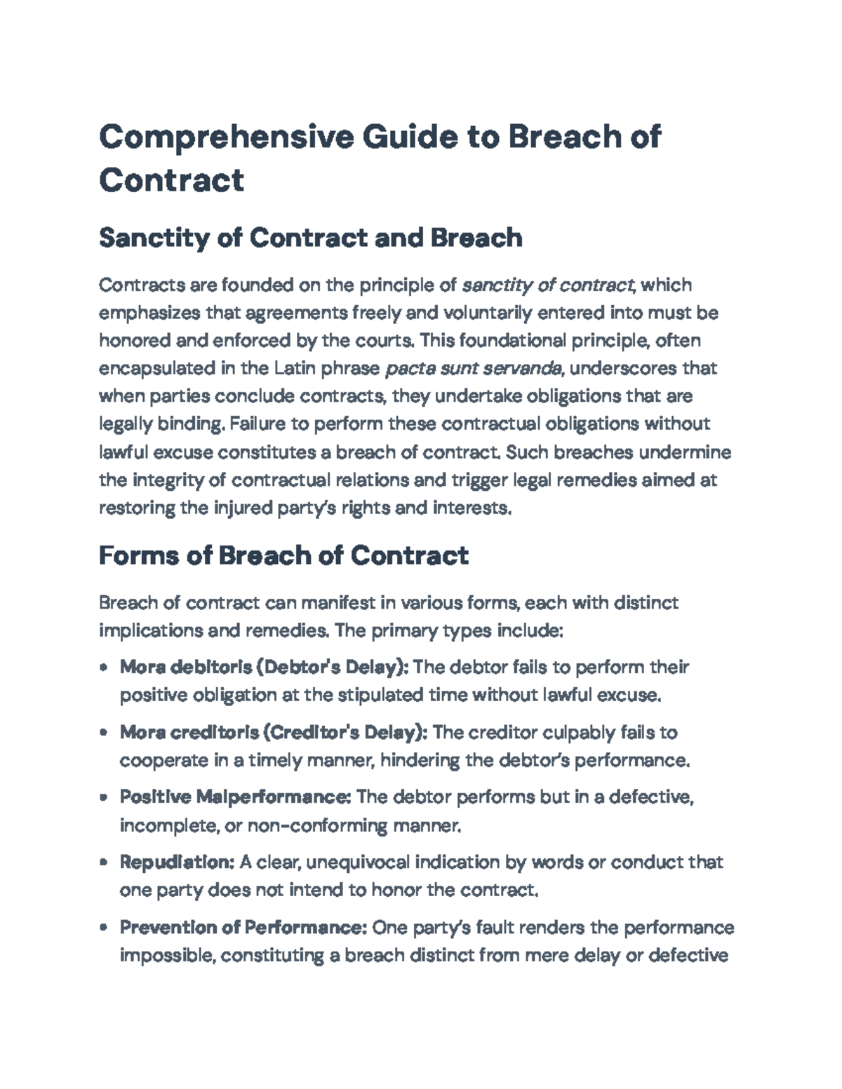 Comprehensive Overview of Breach of Contract & Legal Remedies (Law 101 ...