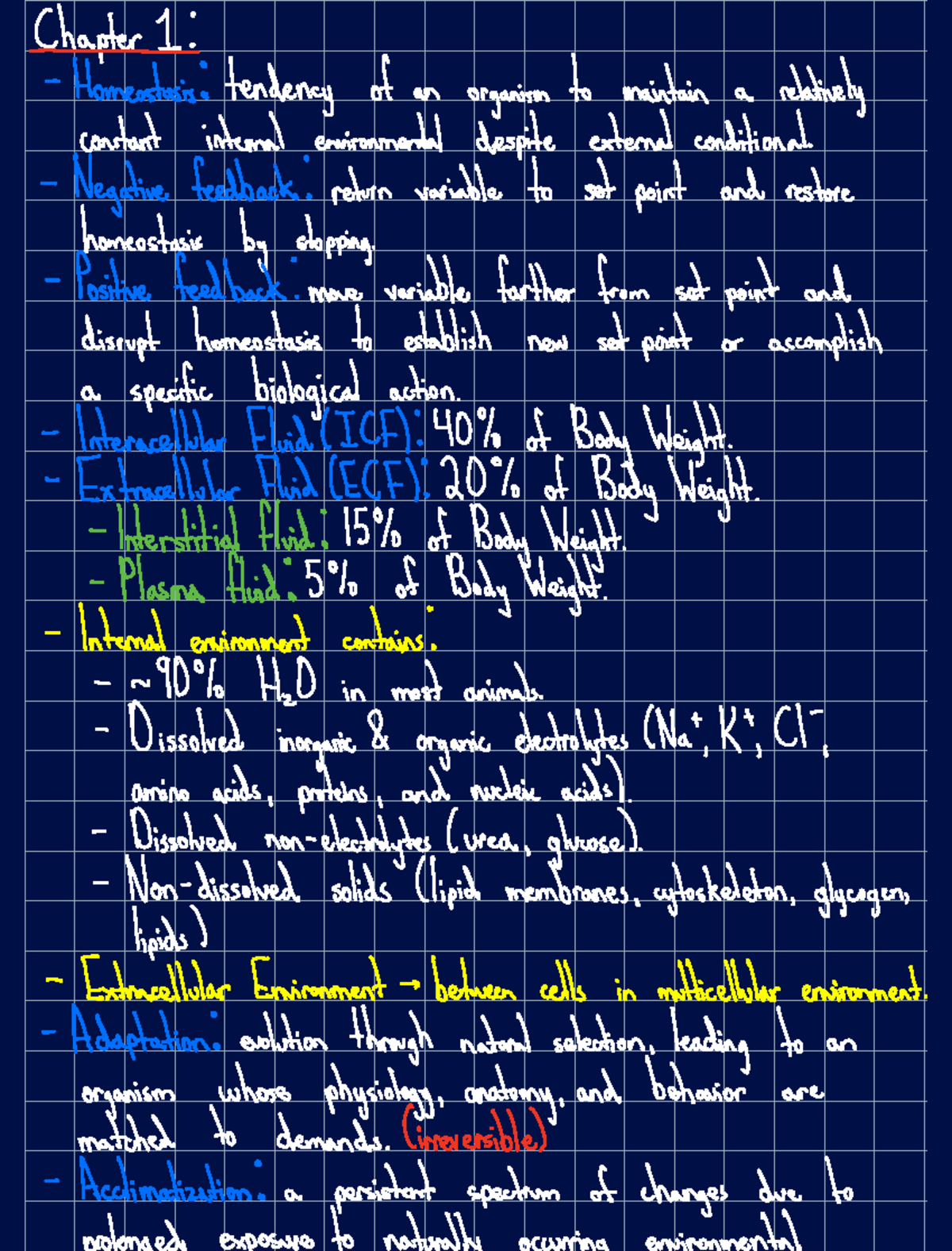 BIO 370 - Chapter 1 Summary for Exam 1: Homeostasis and Adaptation ...
