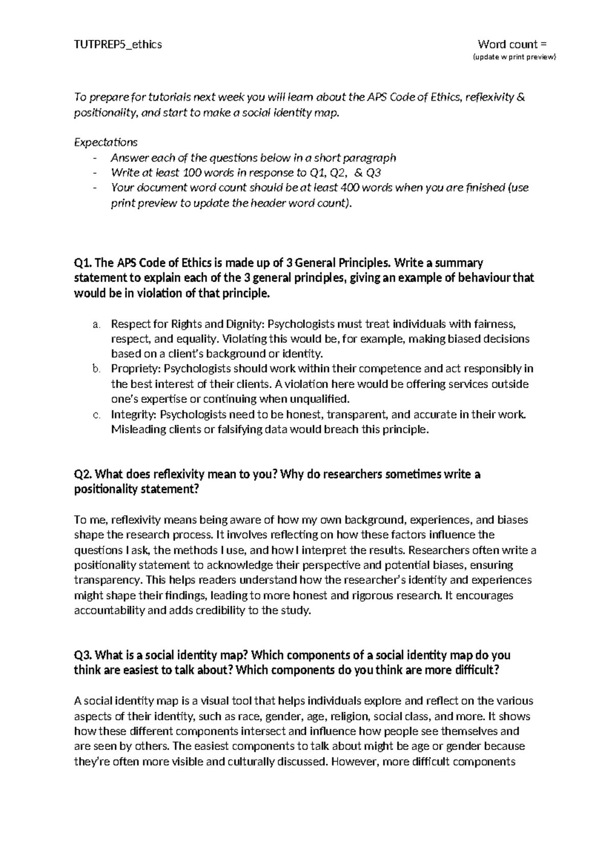 TUTPREP5: Week 9 Tutorial Prep on APS Ethics and Reflexivity - Studocu