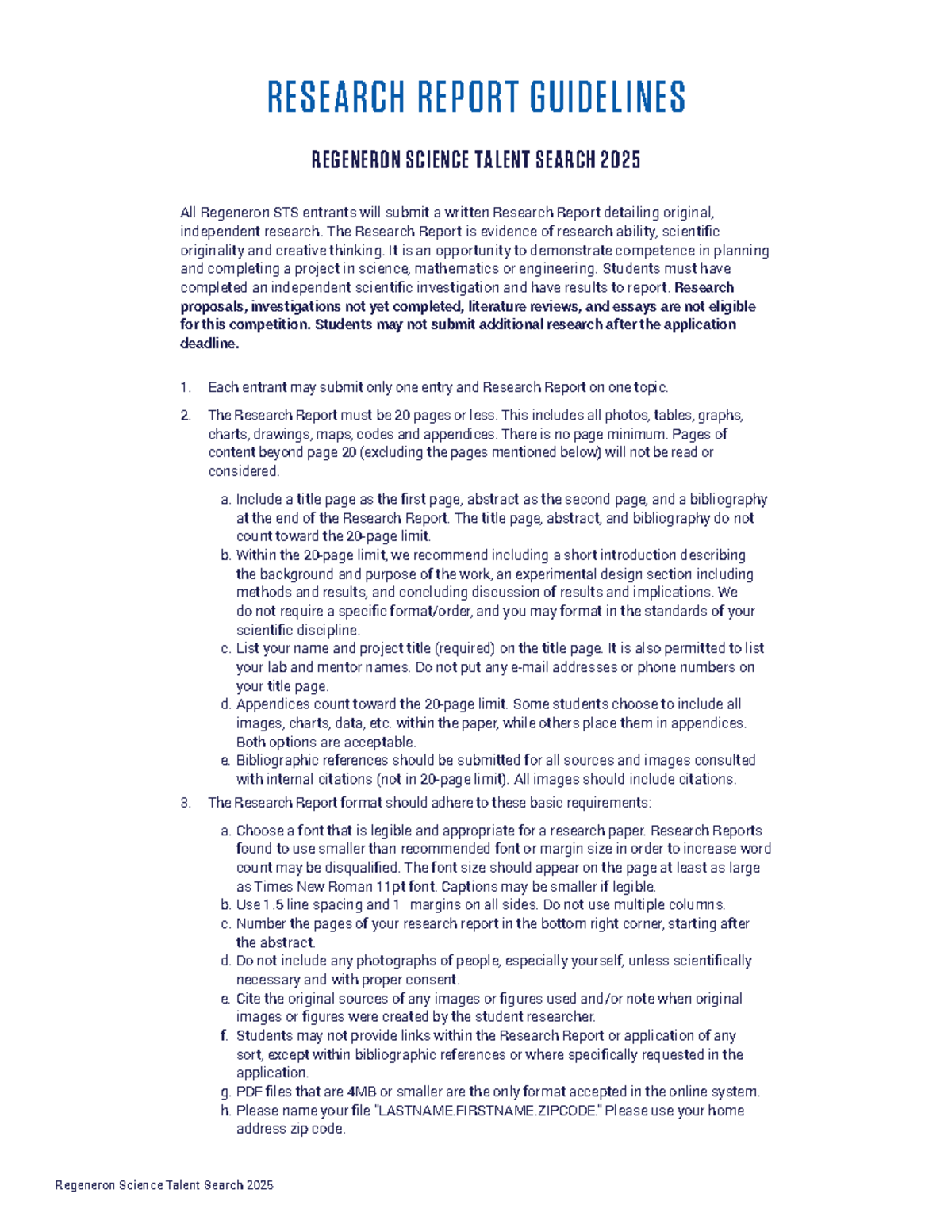 Regeneron STS 2025 Research Report Submission Guidelines - Studocu
