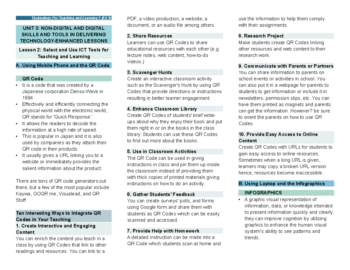 Unit 3 Non-Digital & Digital Skills: Tools for Tech-Enhanced Learning ...