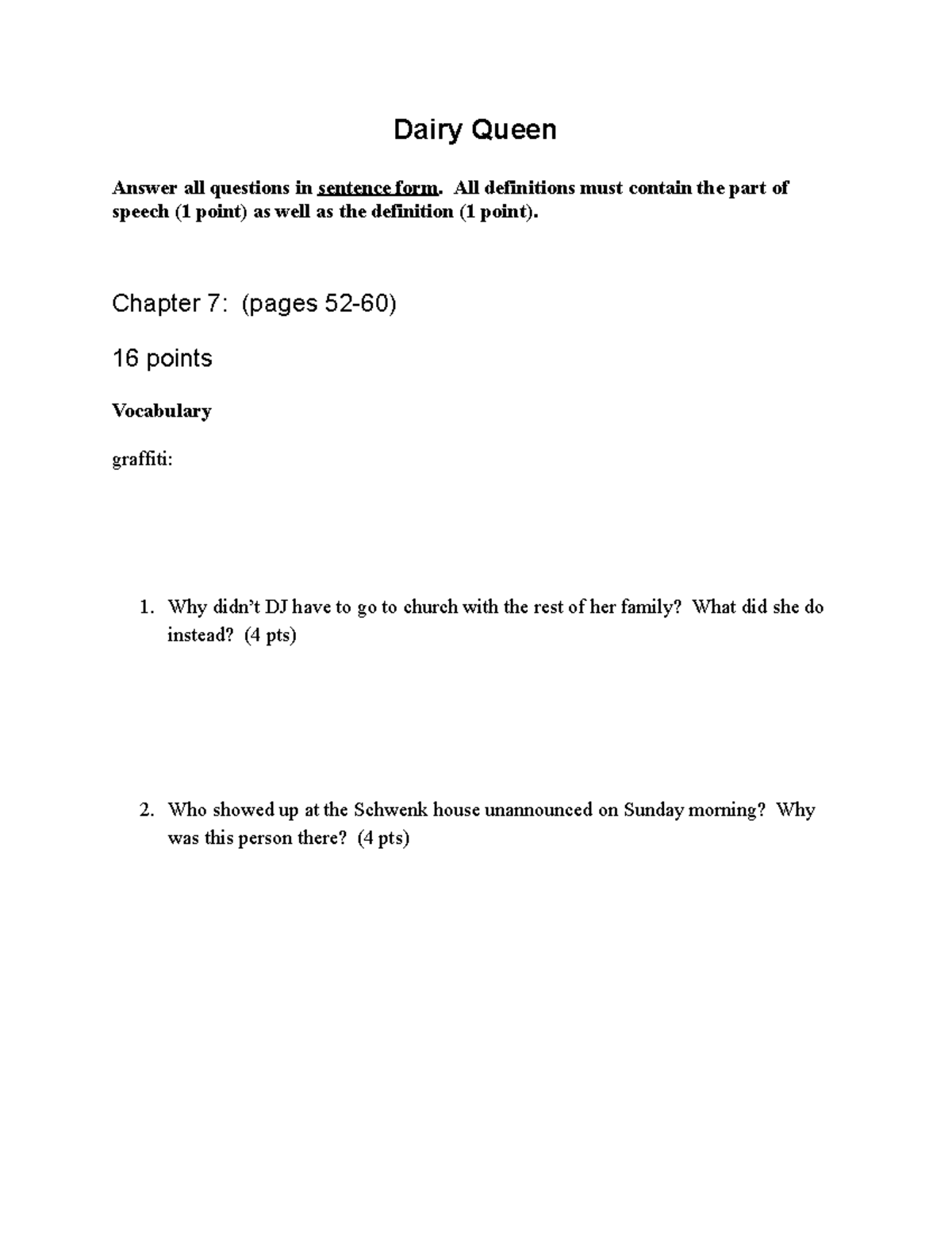 Chapter 7 SG - English - Dairy Queen Answer all questions in sentence ...