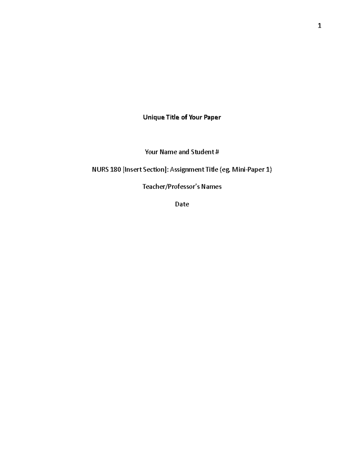 NURS 180 Writing Template for Academic Assignments - Studocu