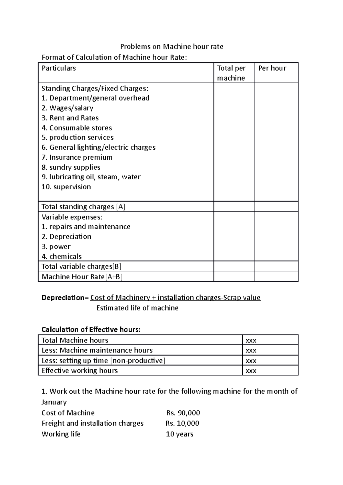 Calculating Machine Hour Rate: Problems and Solutions - Studocu
