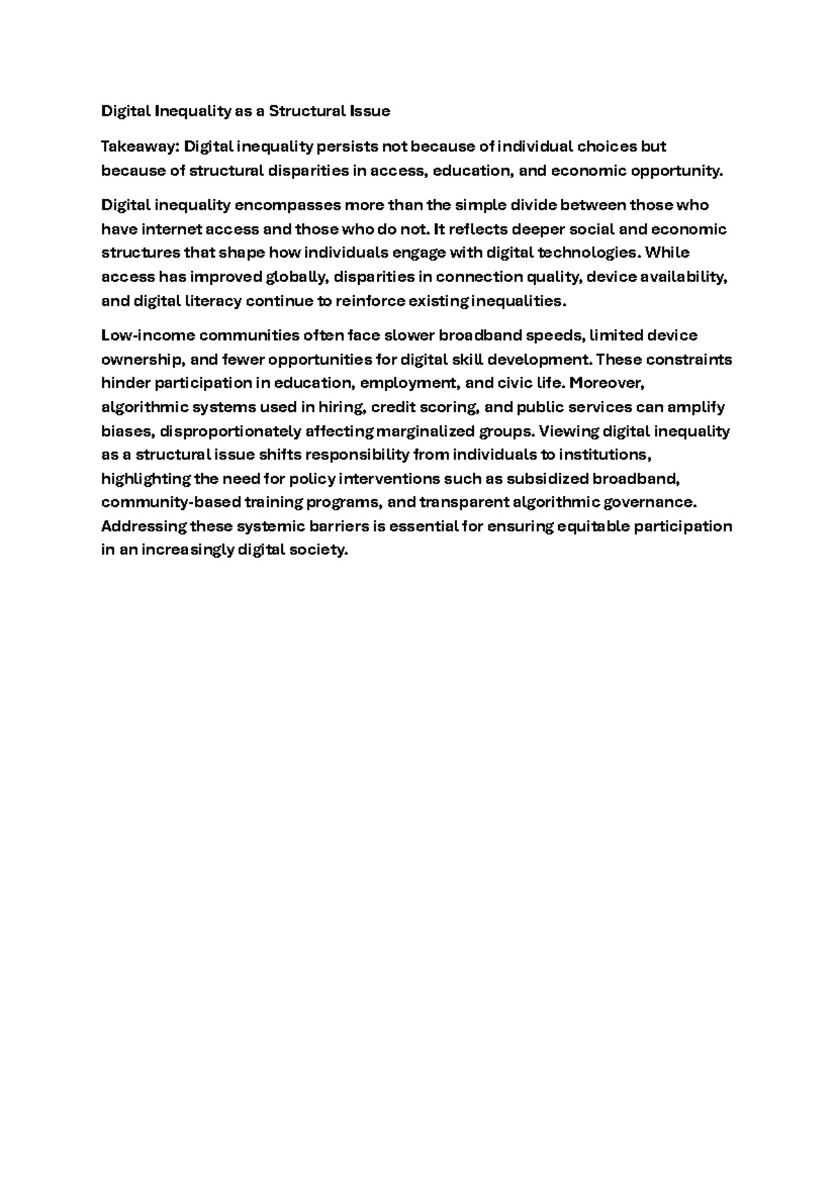 Digital Inequality as a Structural Issue: Key Insights and Implications ...