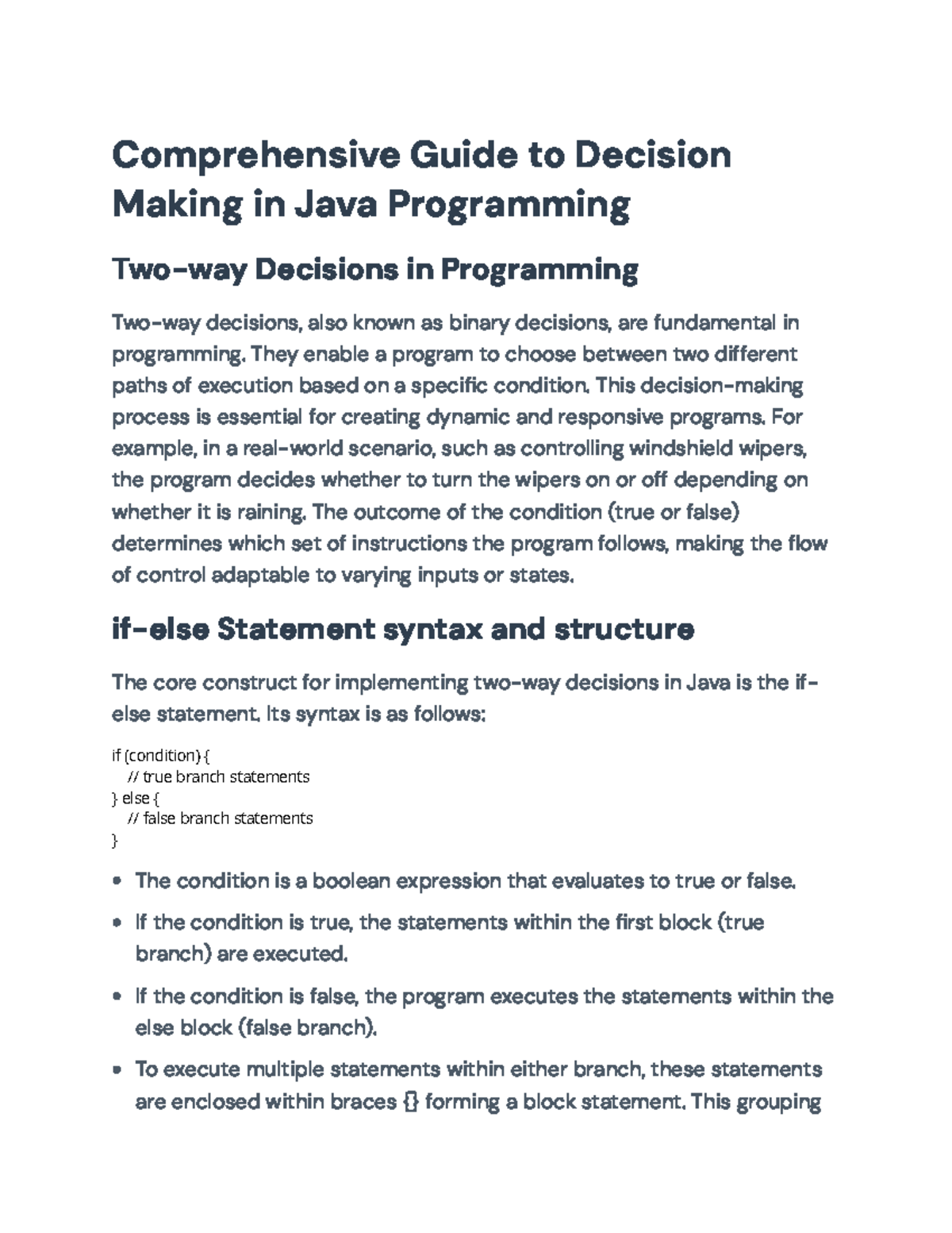 Java Programming (CS101): Decision-Making Guide on Structures and Logic ...