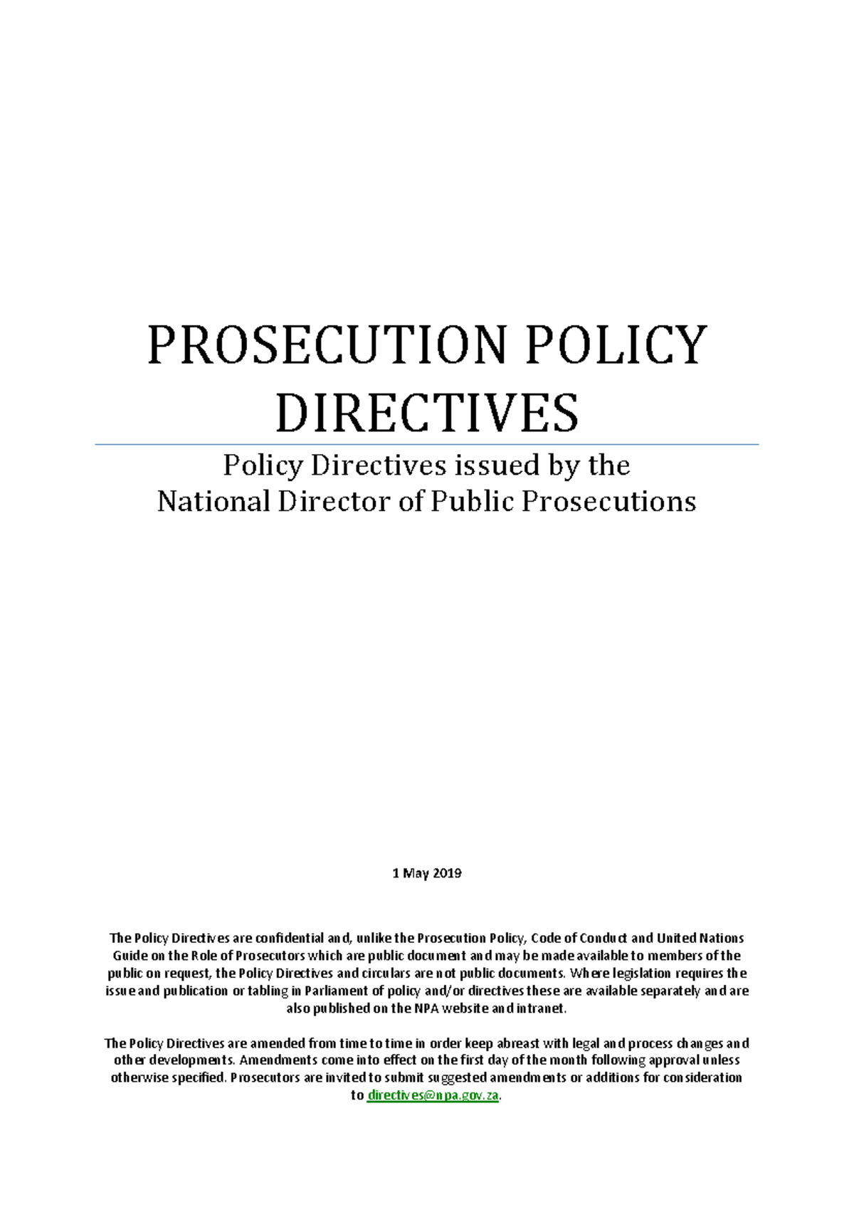 NPA Policy Directives - Prosecution Guidelines (Effective 1 May 2019 ...