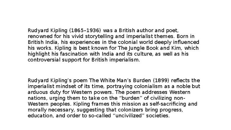 Take Up the White Man's Burden: An Analysis of Kipling's Poem - Studeersnel