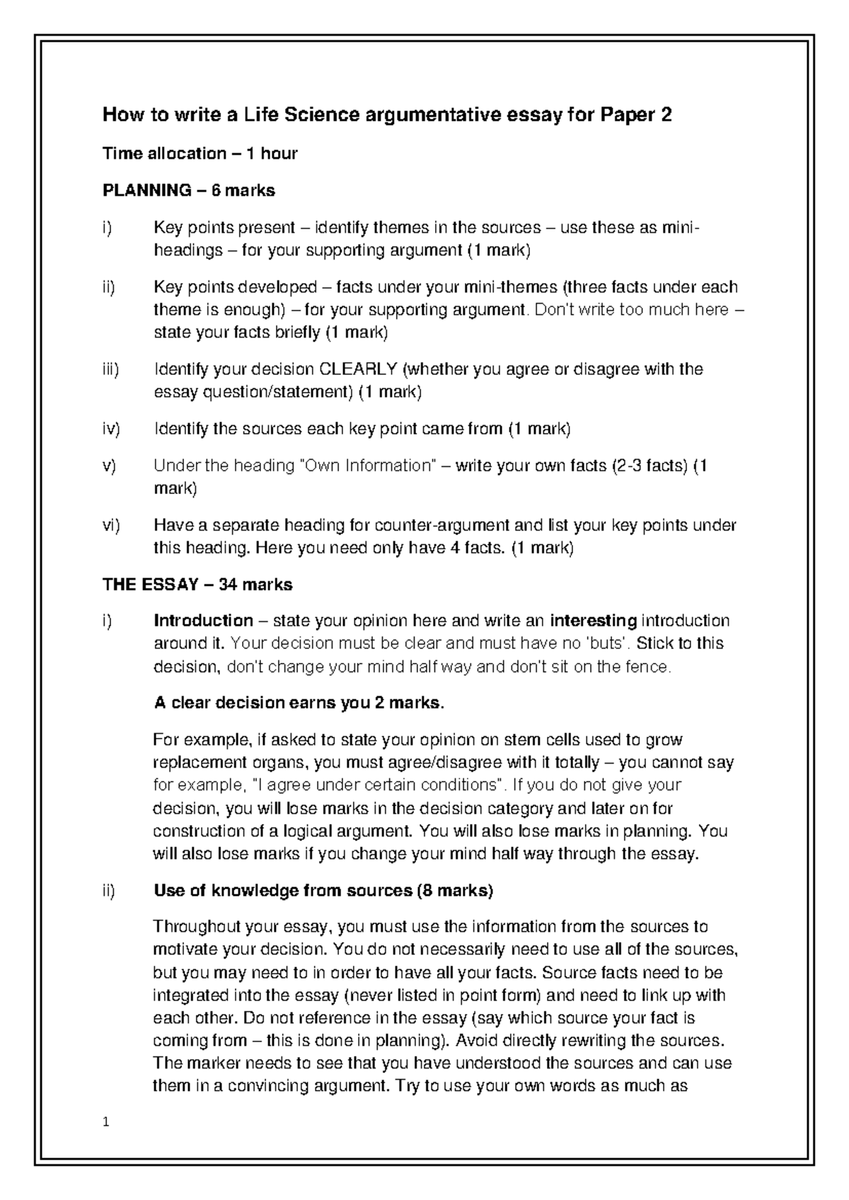 Life Science Paper 2 Essay Writing Guide: Argumentation Strategies ...