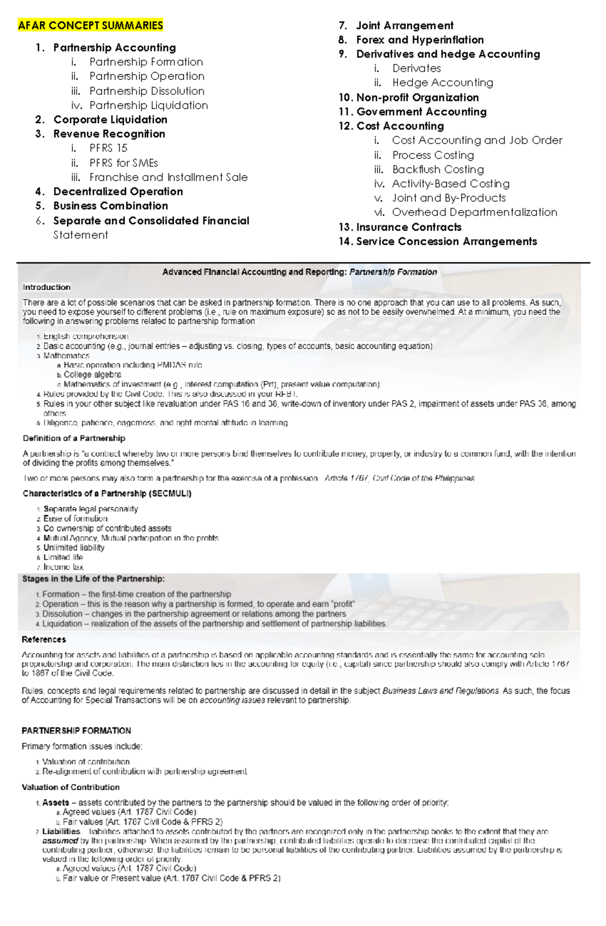 REO AFAR Concept Notes - AFAR CONCEPT SUMMARIES Partnership Accounting ...