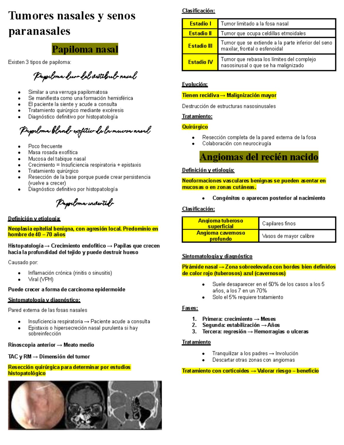 Tumores nasales y senos paranasales: Tipos y Tratamientos - Studocu