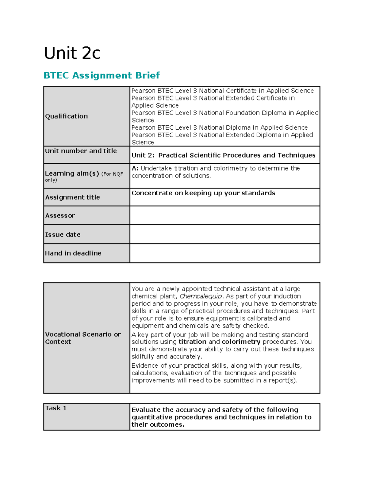Unit 2c2 - uts mjr yi 6roin - Unit 2c BTEC Assignment Brief ...
