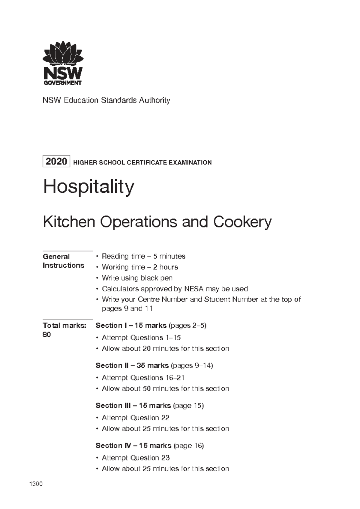 2020 HSC VET Hospitality Kitchen Operations & Cookery Exam Guide - Studocu