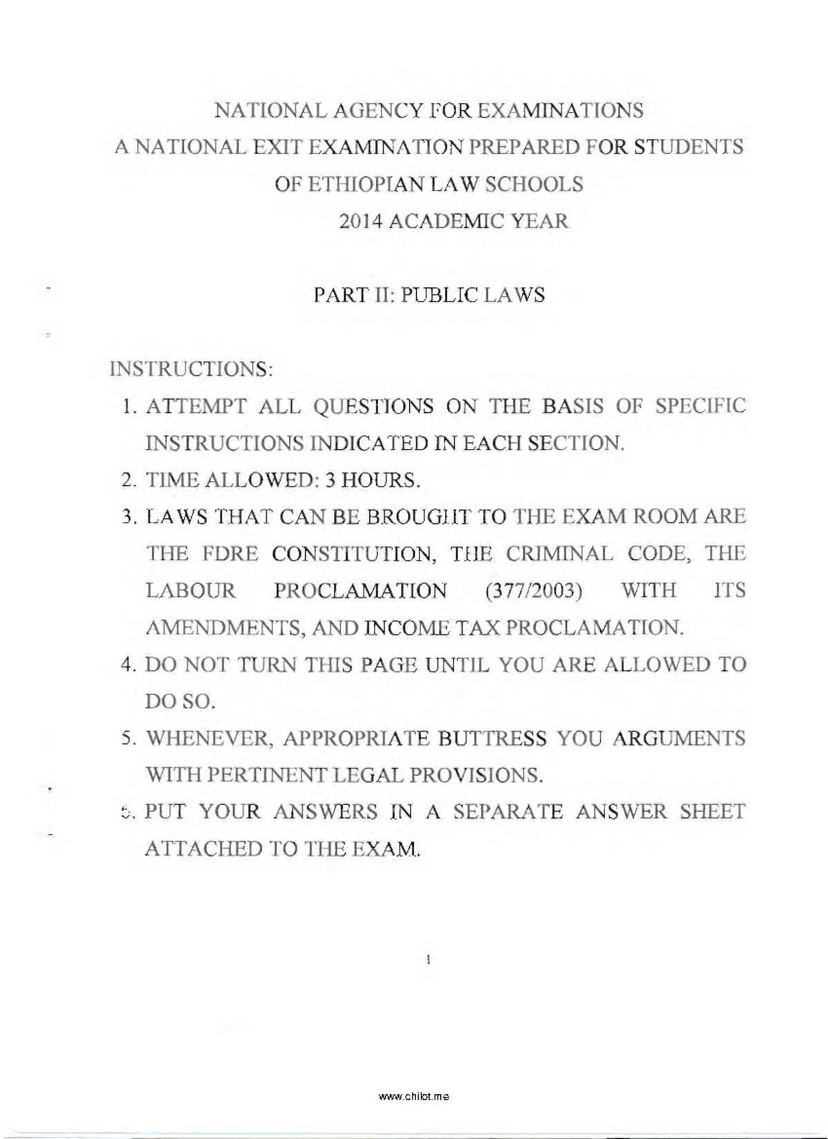 NATIONAL EXIT EXAMINATION 2014: PUBLIC LAWS - STUDY GUIDE - Studocu