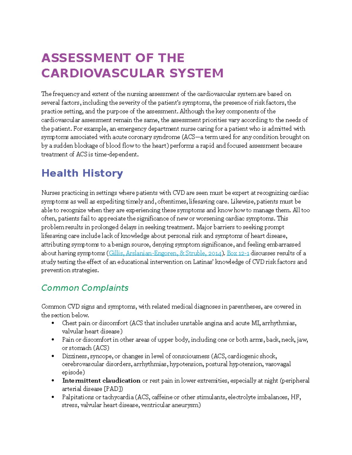 Nursing Assessment of the Cardiovascular System (NURS 301 Lecture Notes ...