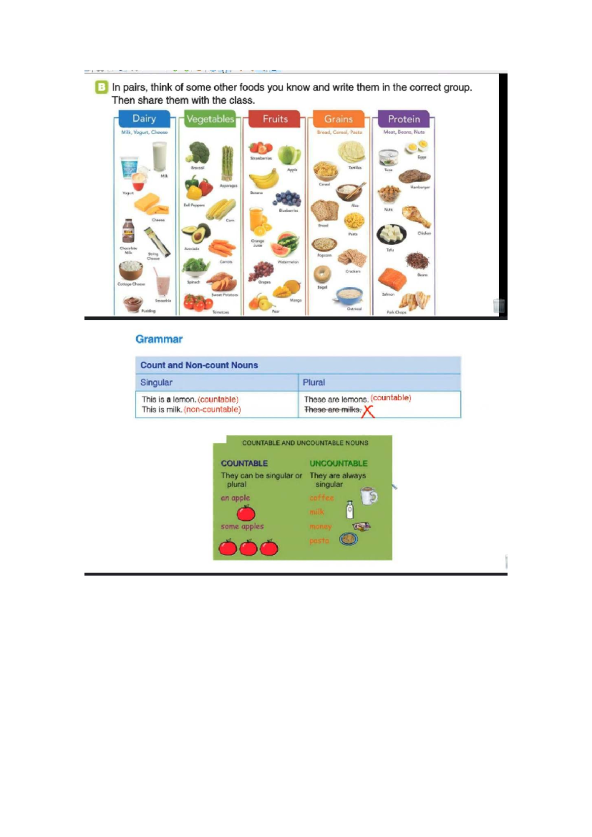 English - Food Groups and Countable/Uncountable Nouns Lesson Notes ...