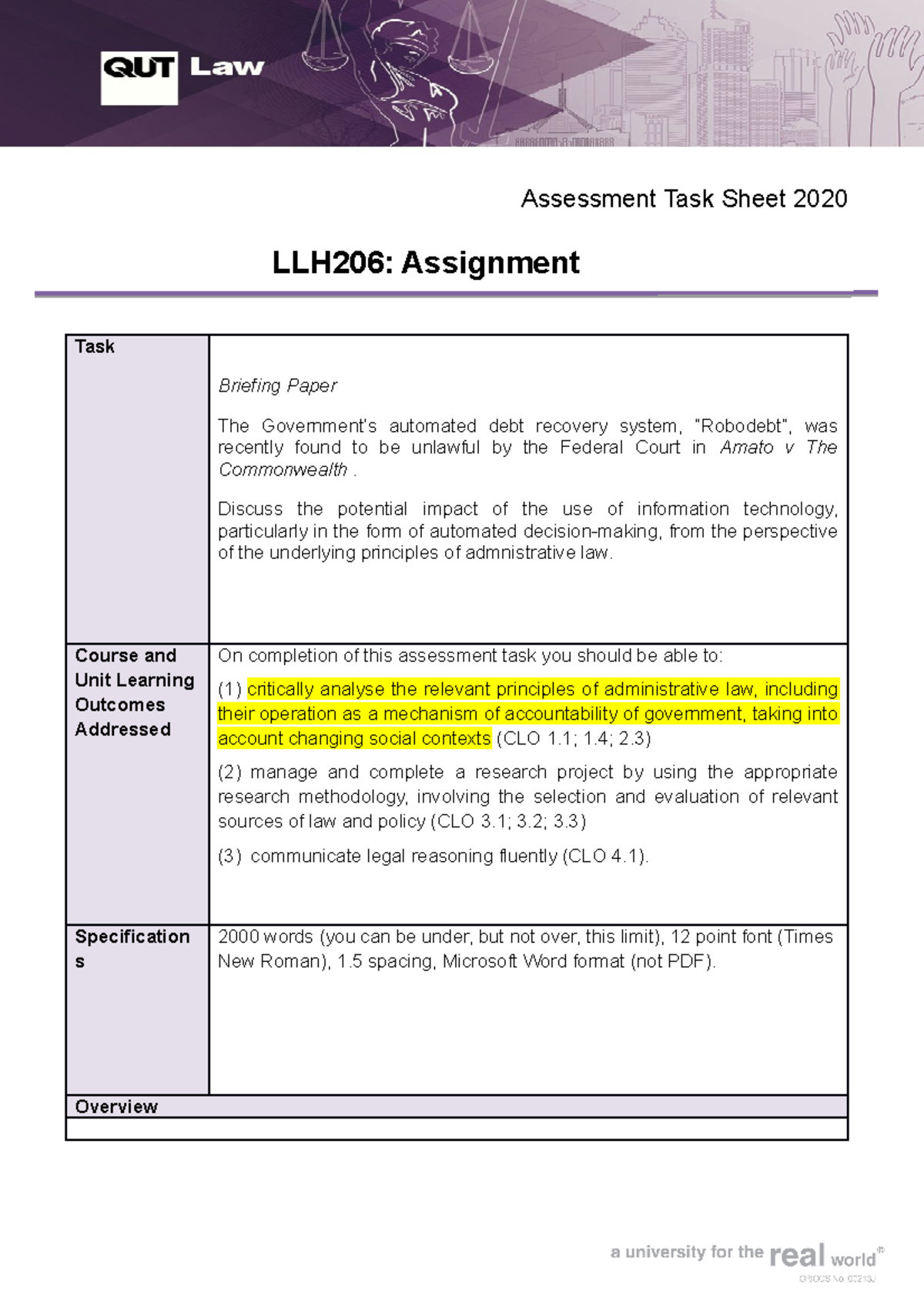 LLH206 Assignment: Critical Evaluation of Robodebt and Admin Law - Studocu