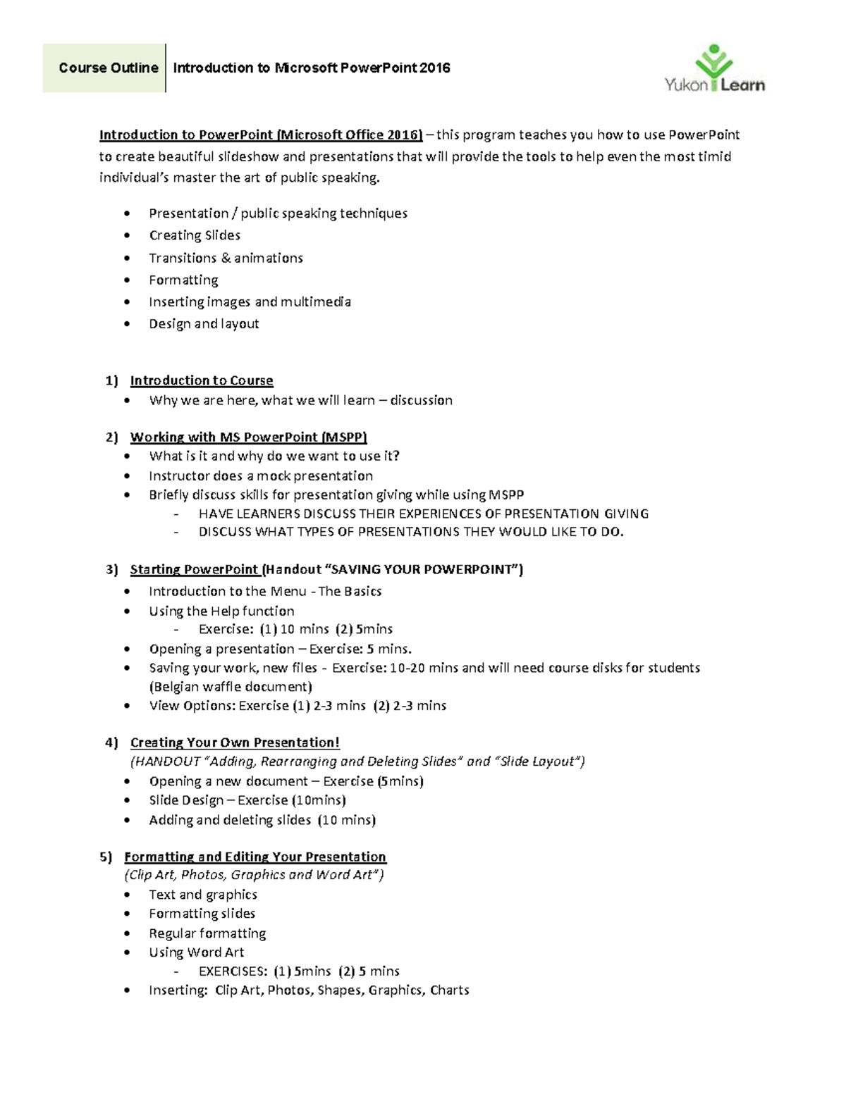 Course Outline: Introduction to MS PowerPoint 2016 Techniques and ...
