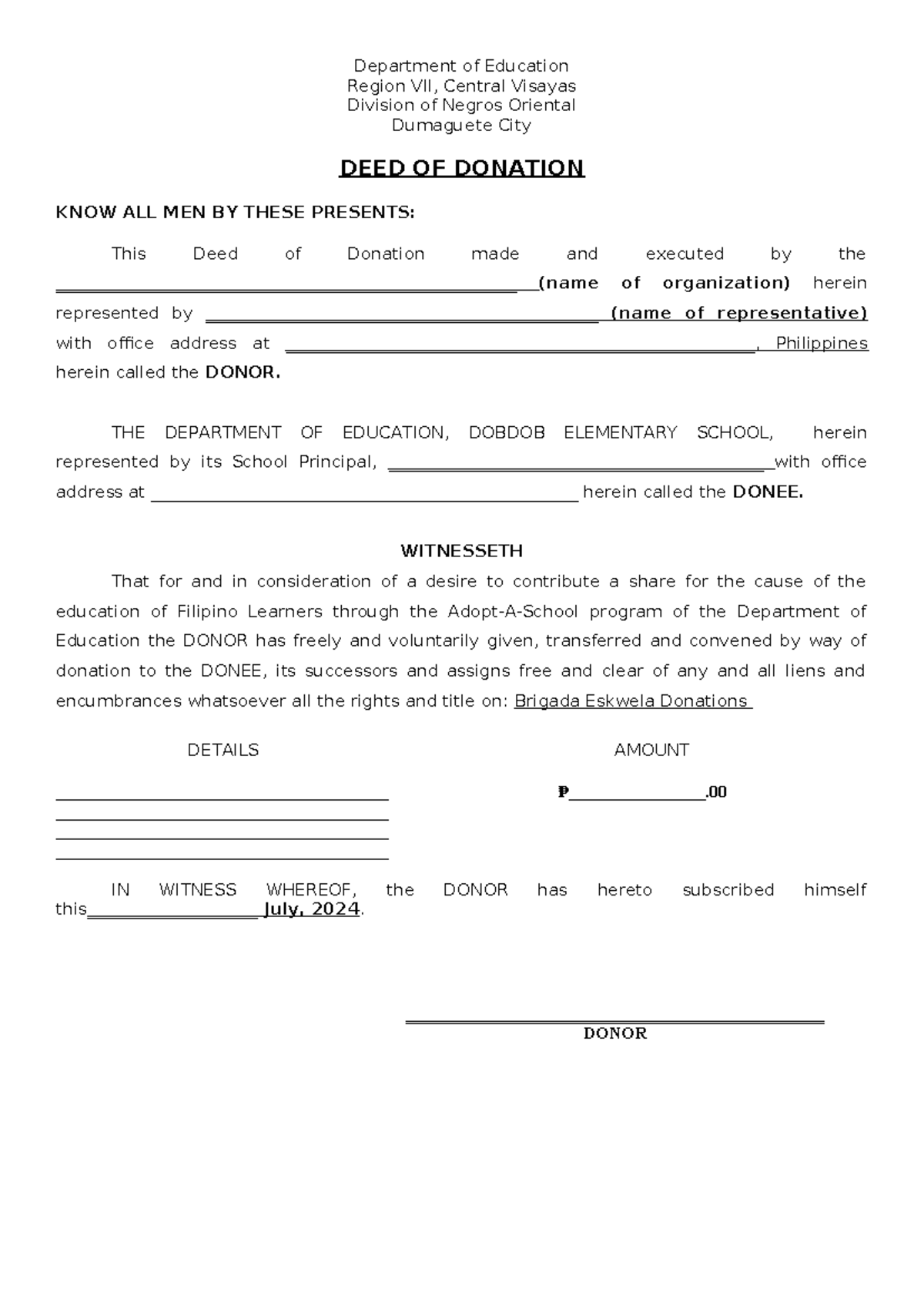 Deed of Donation BE 2024 - Department of Education Region VII, Central ...