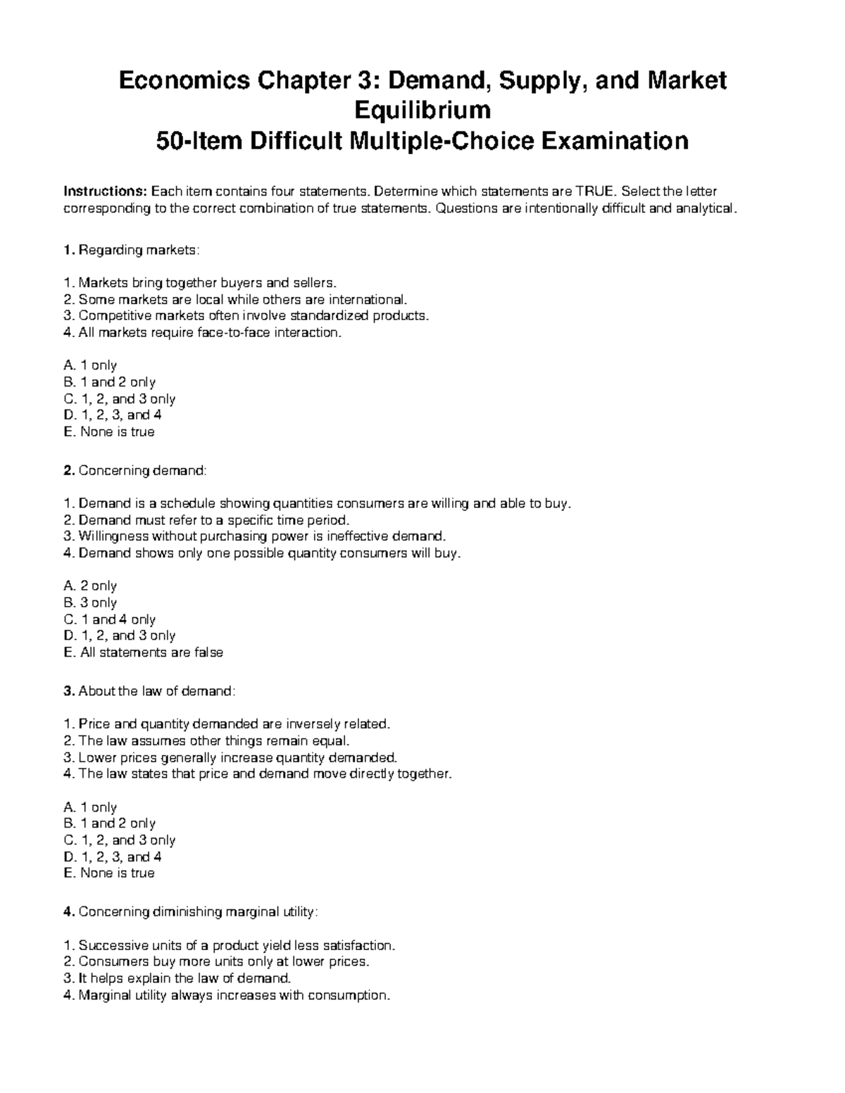 Economics 50-Item Exam: Chapter 3 - Demand, Supply, & Equilibrium - Studocu