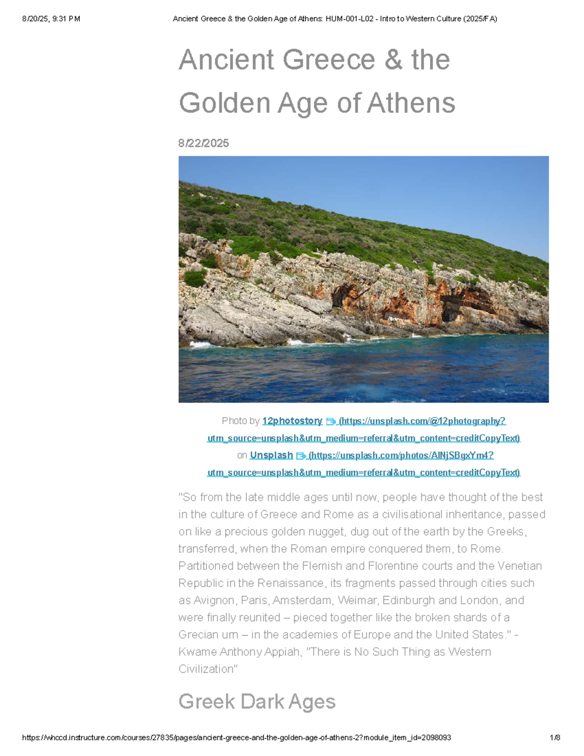 Ancient Greece and the Golden Age of Athens: HUM-001-L02 Notes - Studocu