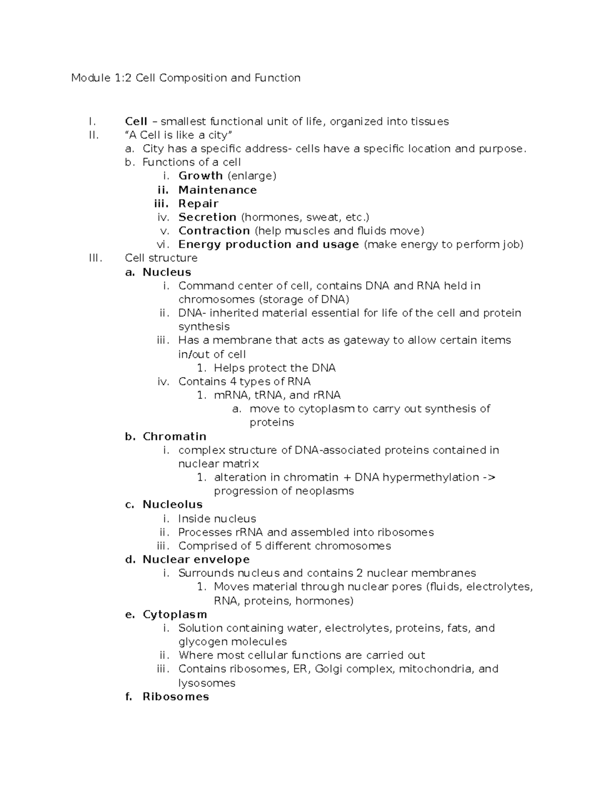 Module 1-2: Understanding Cell Composition and Function - Studocu