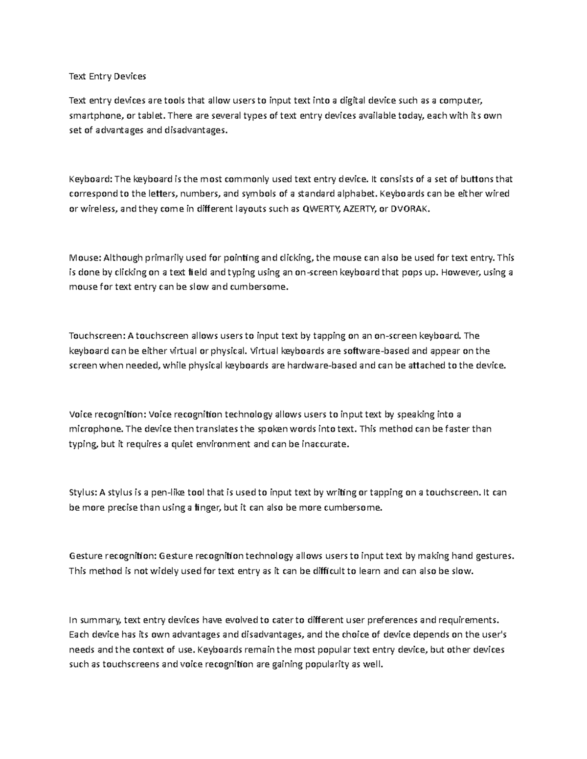 Text Entry Devices: Types, Functions, and Industry Impact - Studocu