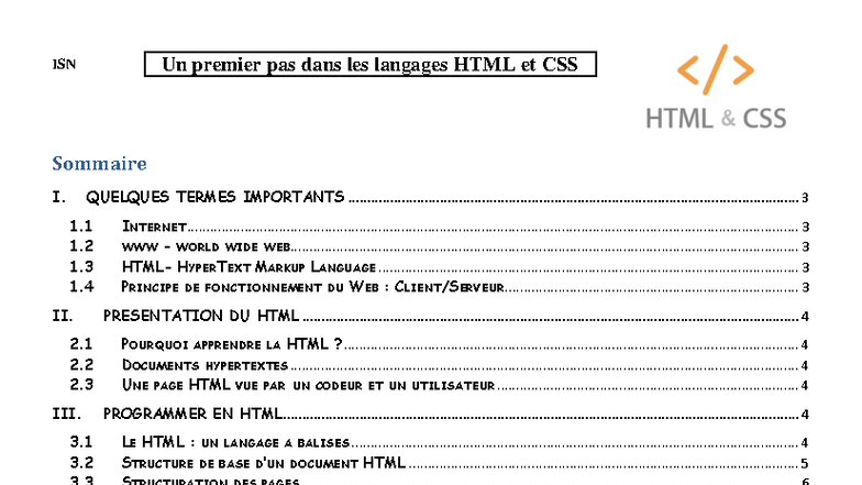 Introduction aux langages HTML et CSS - ISN - Studocu