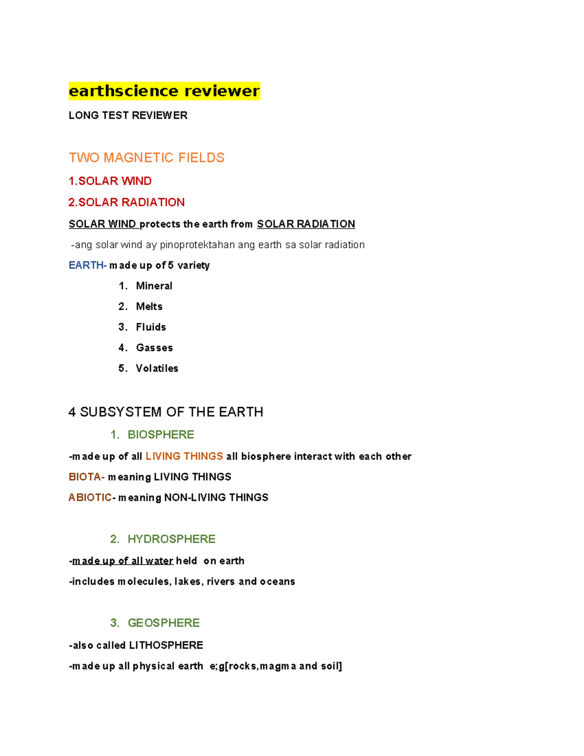 Earthscience-reviewer - earthscience reviewer LONG TEST REVIEWER TWO ...