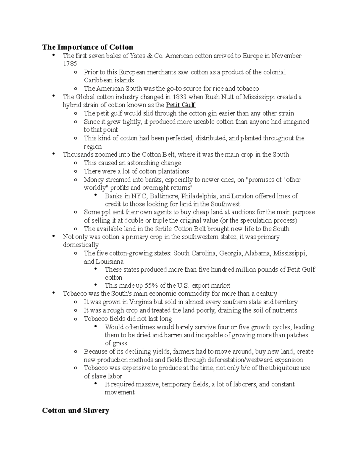 American Yawp Ch. 11: The Cotton Revolution & Slavery's Impact - Studocu