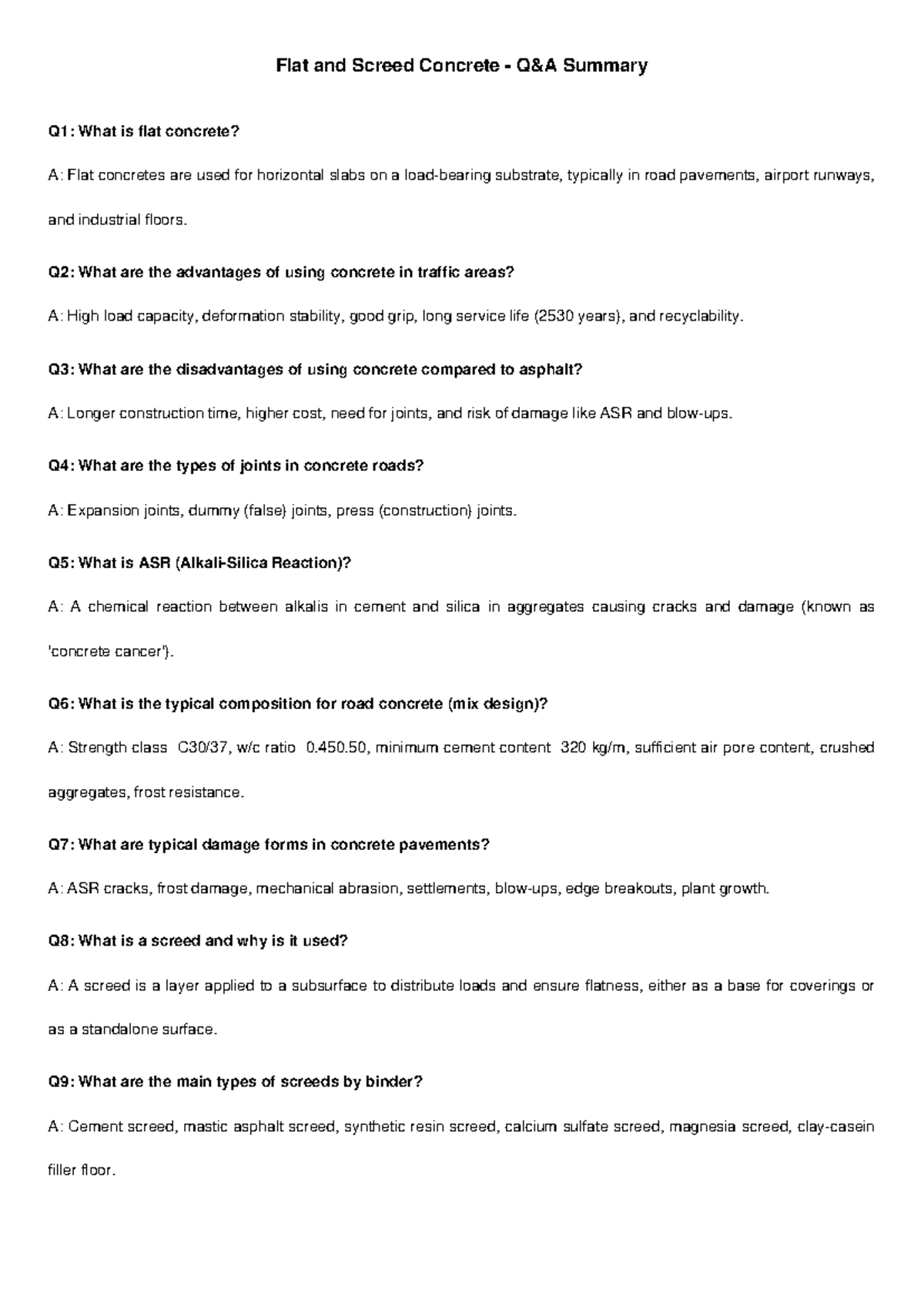 Flat and Screed Concrete Q&A Summary: Key Insights and Types - Studocu