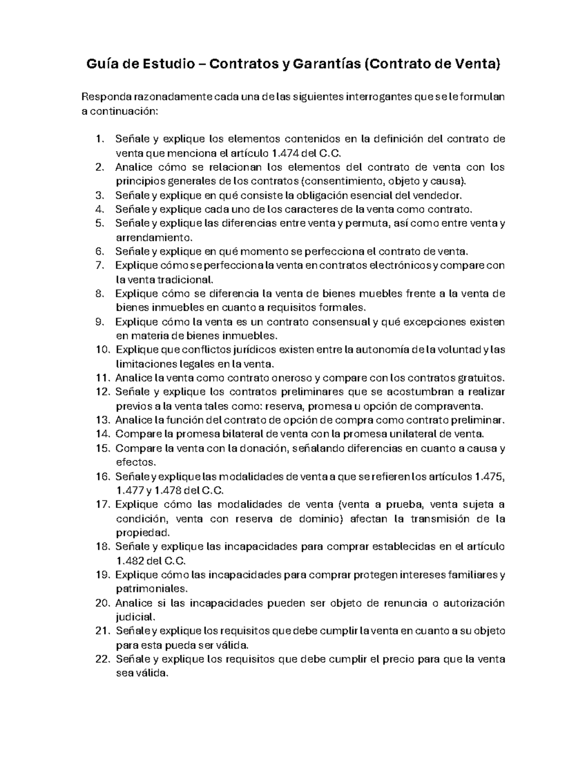 Guía de Estudio: Contratos y Garantías (Contrato de Venta) 2026 - Studocu